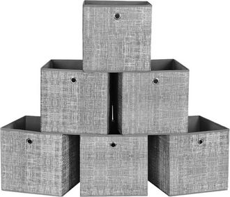 Songmics Boîtes de Rangement, Lot de 6, Coffres de Rangement en Tissu Non-Tissé avec Poignée, 30 x 30 x 30 cm, Cubes, pour Étagère, Pliables, Rangement de Vête