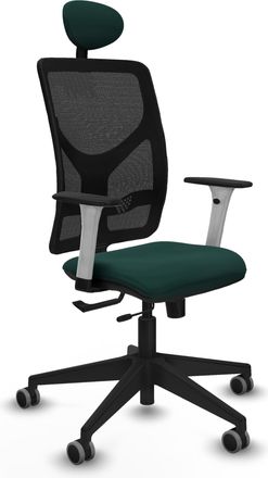 Piqueras y Crespo Schreibtischstuhl mit Rollen mit wei&szlig;en und schwarzen Armlehnen, h&ouml;henverstellbare Lendenwirbelst&uuml;tze und festes Kopfteil, ausgestattet mit Syncro/Tra