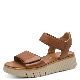 Tamaris Comfort Damen Sandalen flach aus Leder Plateau, Braun (Nut), 38 EU