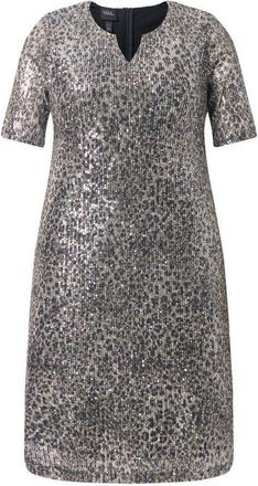 Ulla Popken Midikleid Paillettenkleid Leomuster A-Linie Halbarm