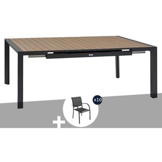 Hesperide Hesperide - Table de jardin extensible carr&eacute;e en aluminium - 8/10 places - 10 fauteuils Piazza - Dimensions 202x142x77cm - R&eacute;sistante aux intemp&eacute;ries