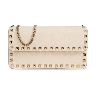 Valentino Garavani Femme, Accessoires, Beige, Taille: ONE Size Portefeuille Rockstud avec cha&icirc;ne