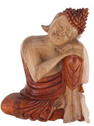 Guru Shop Sitzender Buddha, Holzbuddha, Buddha Statue, Handarbeit 22 cm - Design 7