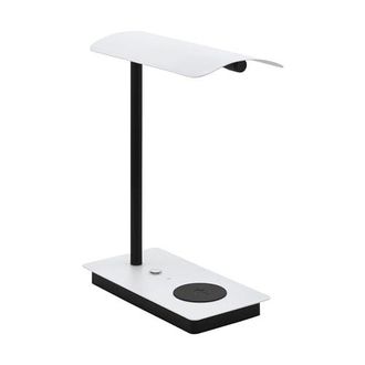 Eglo Lampe de chevet LED Arenaza, lampe de table dimmable pour bureau avec touche et chargeur sans fil QI, luminaire design m&eacute;tal noir et blanc, blanc chau