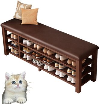 Generic Kleine Schuhaufbewahrungsbank, Holzschuhregal mit Kissen für den Eingangsbereich, Sitzbank aus Massivholz für den Eingangsbereich, Schrankbank für den