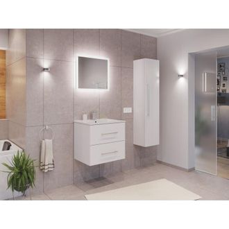 Magnolia Home Badm&ouml;bel Set Firenze 60 3tlg. LED Spiegel und Hochschrank wei&szlig; hochglanz