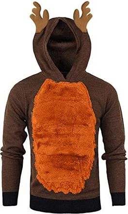 Generic Pull à capuche de Noël pour homme - Motif renne en peluche - Pour femme - Couleur unie - Manches longues - Automne et hiver, C-Orange, XXL