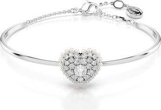Swarovski Idyllia Armreif, Rhodinierter Damenarmreif mit Herz-Motiv und Strahlenden Klaren Swarovski Kristallen