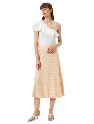 Koton Linen Mix Medium Rise A Line Midi Skirt