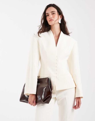 Asos Blazer habill&eacute; sans col &agrave; boutons multiples - Cr&egrave;me-Jaune