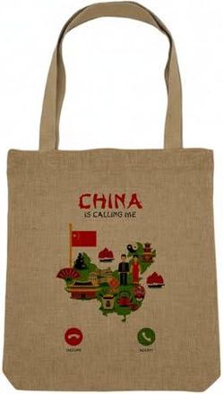 Fabulous Sac Shopping Tote Bag Aspect Lin - China Is Calling Me Culture Beijing Asia - Sac de Courses Toile Epaisse 360g Beige Naturel Cabas Port&eacute; Epaule Solid