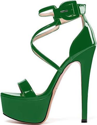 EDEFS Sandales Mode Femme,Sandales Plateforme Femme,Sexy Talon Haut Aiguille Chaussures,Vert EU37