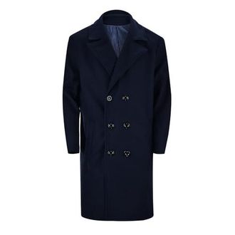 Generic Manteau Homme Hiver Chaud,Manteau coupe-vent Slim &agrave; double boutonnage avec poche pour hommes automne tendance avec ceinture et poches pratiques (Navy,