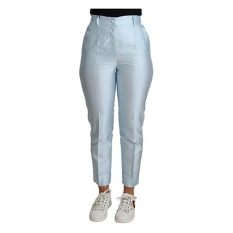 Dolce & Gabbana Femme, Pantalons, Bleu, Taille: 34 FR Pantalon Tapered Court en Soie