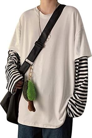 ORANDESIGNE Femme Harajuku T-Shirt à Manches Longues à Rayures Adolescente Filles Unisexe T-Shirt Ample Long Basique à Col Rond Pullover Tee Tops G Blanc M