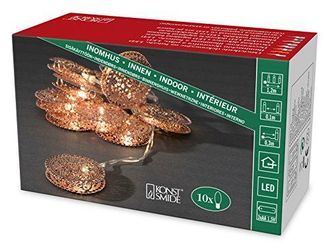 Konstsmide LED Dekolichterkette, kupferfarbene Metalltaler, 10 warm weiße Dioden, batteriebetrieben, Innen, transparentes Kabel, 3 x AA 1.5V (exkl.) - 3147-603