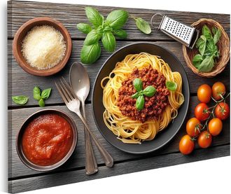 Islandburner Prime Bild auf Leinwand Spaghetti Bolognese Basilikum und Tomatengericht Bilder Wandbilder Poster