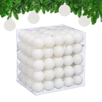 Relaxdays Weihnachtskugeln im 100er Set, Kunststoff, D: 6cm, runde Weihnachtsbaumdeko, Baumschmuck bruchsicher, weiß