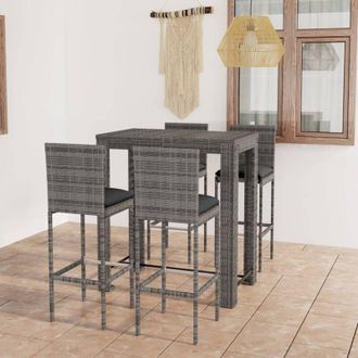 vidaXL 5-tlg. Gartenbar-Set mit Kissen Poly Rattan Grau - Vidaxl