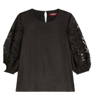 Max Mara Femme, Blouses et Chemises, Noir, Taille: 42 FR T-shirt en gaze de ramie et broderie anglaise