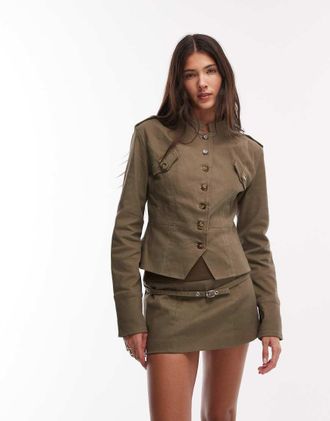 Motel Diranda - Military-Jacke aus Twill in Khaki mit Knopfleiste-Gr&uuml;n