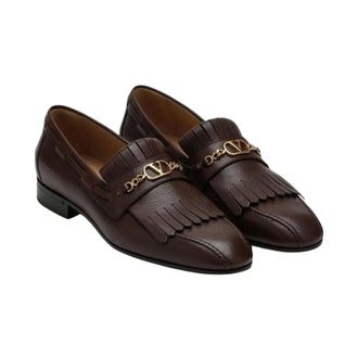 Valentino Garavani Homme, Chaussures, Brun, Taille: 41 1/2 EU Mocassin VLogo Signature en cuir dagneau pour enfant avec franges