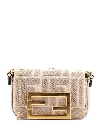 Fendi Chain Baguette Charm Bag Zucca Canvas Nano crossbody bag - Tons neutres