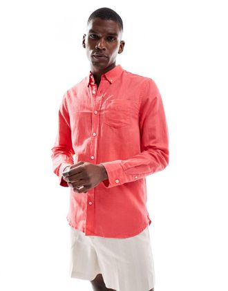 Superdry Chemise &agrave; manches longues en lin et coton - Rose paradis