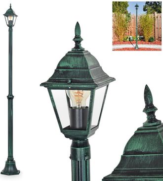 HOFSTEIN Kandelaber Naofe, Au&szlig;enwegeleuchte aus Metall/Glas in Schwarz/Gr&uuml;n/Klar, Wegeleuchte im Vintage/Antik/Landhaus-Design f&uuml;r Garten, Au&szlig;enbereich, Hof, H