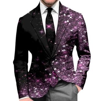 Generic Veste &agrave; paillettes pour homme - Imprim&eacute; multicolore - Costume de carnaval - Veste de costume slim fit - Avec motif cravate - Tenue de f&ecirc;te disco des a