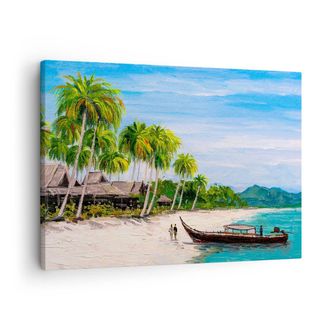Arttor Bilder auf Leinwand Strand Exotik Palmen Leinwandbild mit Rahmen 70x50cm Wandbilder Dekoration Wohnzimmer Schlafzimmer K&uuml;che Deko Klein Wanddeko Bild 
