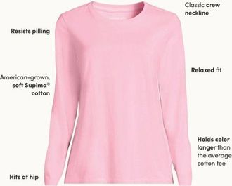Lands End Supima-Shirt, Langarm, Damen, Gr&ouml;&szlig;e:44-46 regular, Pink, Baumwolle, by Lands End