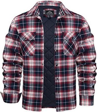 KEFITEVD Hommes Veste Bûcheron Flanelle Chaude Blouson Carreaux Hiver Chemise Carreaux Bûcheron Extérieur,Rouge Blanc,2XL