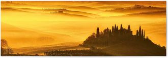 artboxONE Poster 150x50 cm Natur Toscana im Sonnenaufgang hochwertiger Design Kunstdruck - Bild Toscana glühen golden