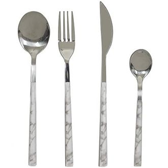The Home Deco Factory Home Deco Factory KA5990 M&eacute;nag&egrave;re 16 couverts Couteaux Fourchettes Cuill&egrave;res &agrave; soupe et Cuill&egrave;res &agrave; caf&eacute; M&eacute;tal acier inoxydable Effet marbre Gris et b