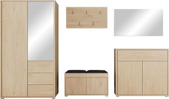 Mirjan24 Garderoben-Set Gesita V, Kleiderschrank, Schuhschrank, Kommode, Spiegel und Kleiderhakenbrett, 5 Kleiderhaken, Flurgarderobe, Schrank, Wandgarderobe (