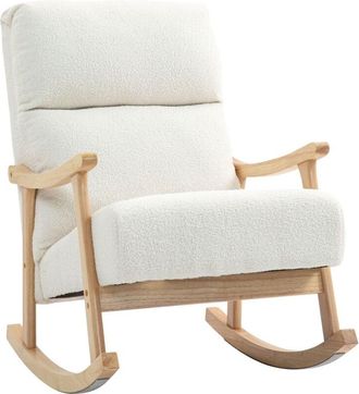 HOMCOM Fauteuil à bascule - HOMCOM - assise rembourré, dossier ergonomique - tissu en velours teddy - 65 x 90 x 98 cm - crème