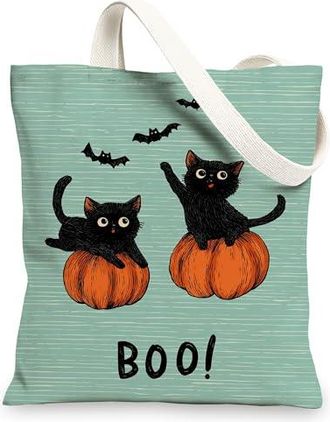 Generic Sacs fourre-tout en toile avec motif de citrouille dHalloween amusant, sacs dépicerie réutilisables, légers et lavables avec bandoulière pour le shopp