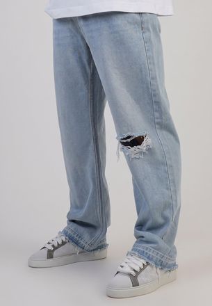 Siksilk Herren Gewaschene Hellblaue Destroyed Loose Fit Jeans 38