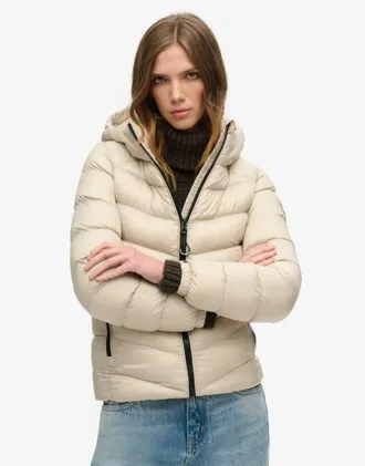 Superdry Fuji - Sportliche Steppjacke in Pelikan-Beige mit Kapuze-Neutral