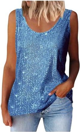Generic Haut à paillettes pour femme - Débardeur scintillant pour femme, coupe ample, sans manches, débardeur brillant, classique, rave, fête, tunique confort