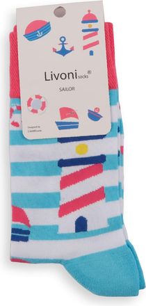 Livoni Unisex Cotton Regular Socks with Colorful and Fun Designs, Size: 39-42, Model Name: Sailor - Regular Socks