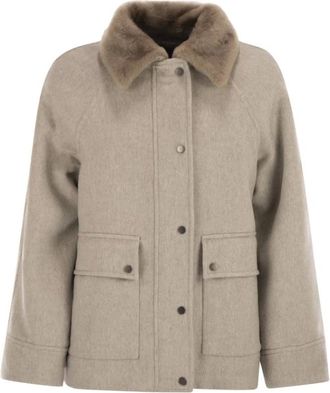 Brunello Cucinelli Femme, Vestes, Beige, Taille: 36 FR Veste avec Empi&egrave;cement en Peau de Mouton