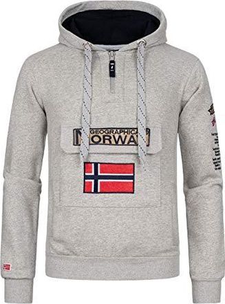Geographical Norway Gymclass Men - Sweat Homme Capuche Poche Kangourou - Vêtement Sweatshirt Hoody Chaud Manches Longues - Pull Hommes Printemps Ete Automne Hiver (Gris C