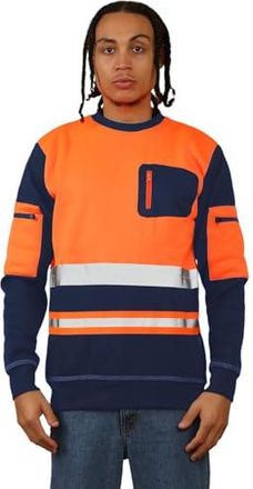 Janisramone Pull Haute Visibilit&eacute; Homme, Col Ras du Cou Manches Longues Polaire Sweat-Shirt, Reflechissante Pull Travail, v&ecirc;tements de S&eacute;curit&eacute;