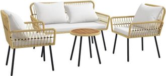 OUTSUNNY Ensemble salon de jardin 4 pi&egrave;ces canap&eacute; 2 places 2 fauteuils table basse coussins