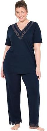 Ulla Popken Pyjama, Spitze, V-Ausschnitt, Halbarm, Taschen Ensemble de Pijama, Bleu Nuit, 20-22 Femmes