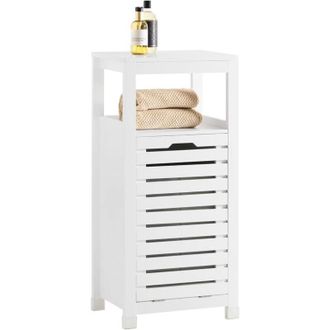 SoBuy SoBuy BZR67-W Meuble Bas de Salle de Bain Armoire Toilette avec 1 Panier bac à Linge basculant Meuble de Rangement Corbeille à Linge Coffre à Linge
