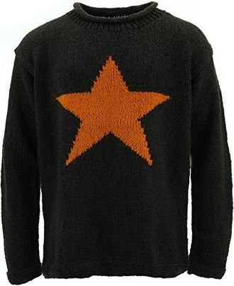 Loud Elephant Pull en laine épaisse avec étoiles, Marron et moutarde, M