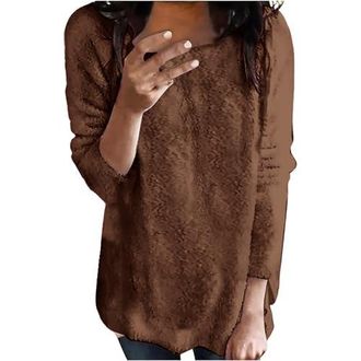 Generic Pull en peluche pour femme, pull à manches longues grande taille, haut tendance, col rond, coupe décontractée, confortable, pull en tricot uni thermiq